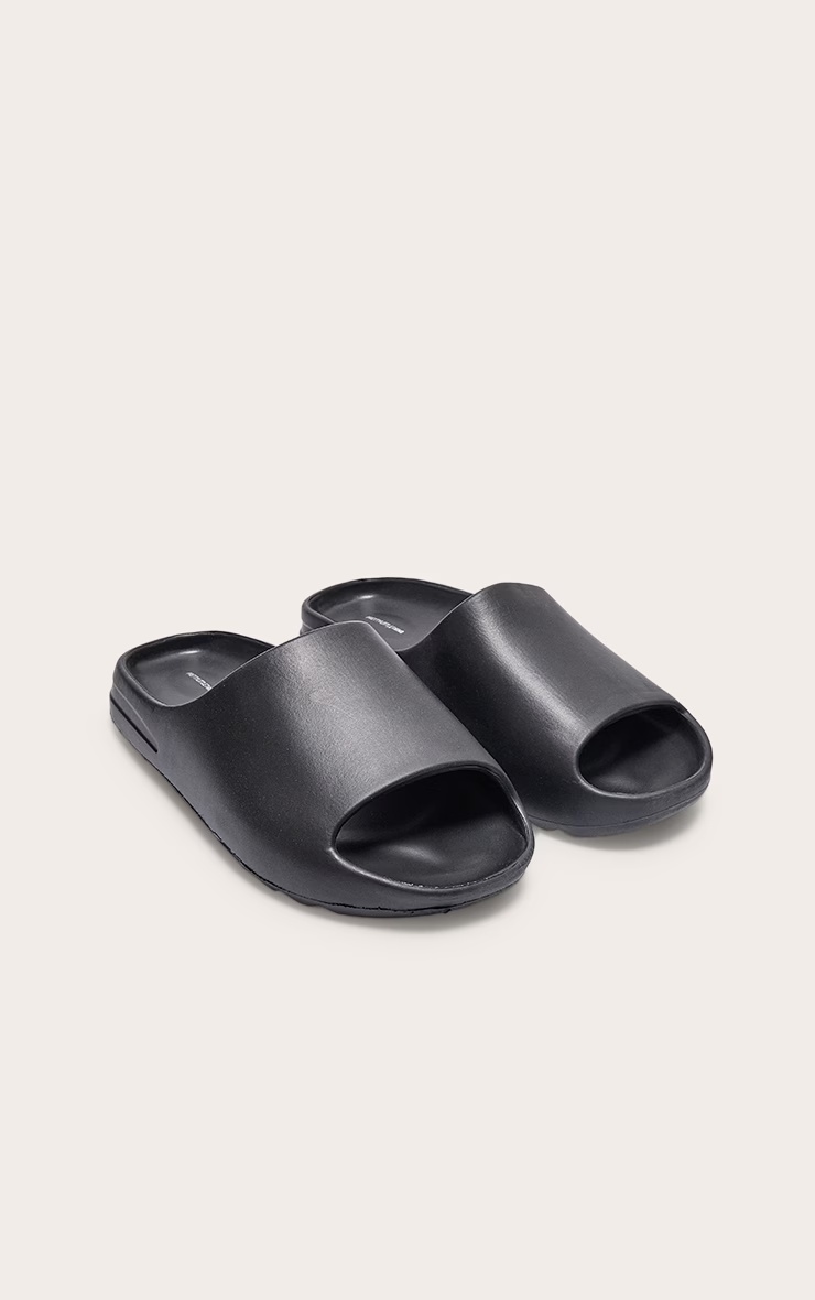 Black Rubber Ribbed Sole Sliders - PLT