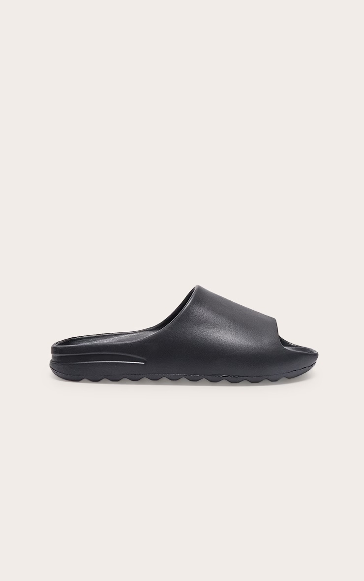 Black Rubber Ribbed Sole Sliders - PLT