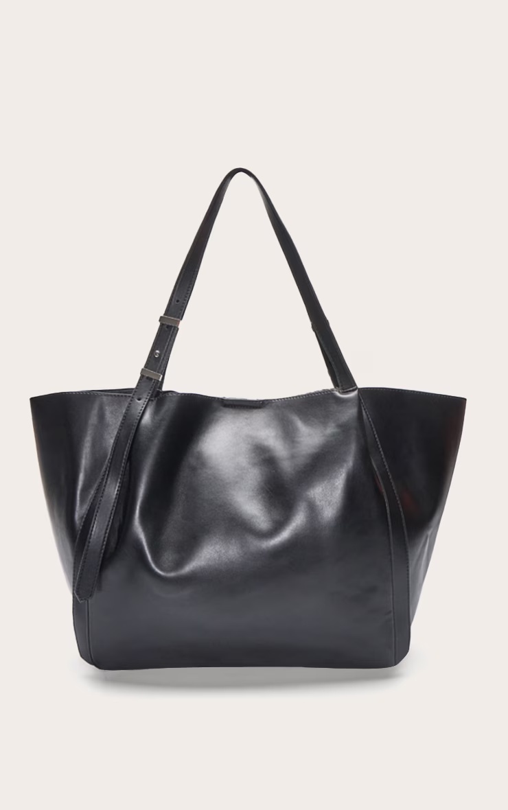Black PU Adjustable Strap Tote Bag - PLT