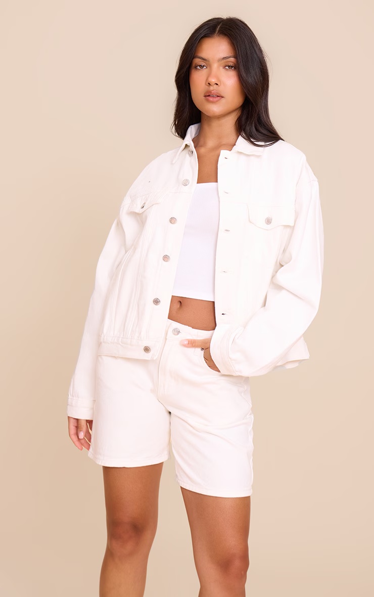 White Oversized Classic Denim Jacket - PLT